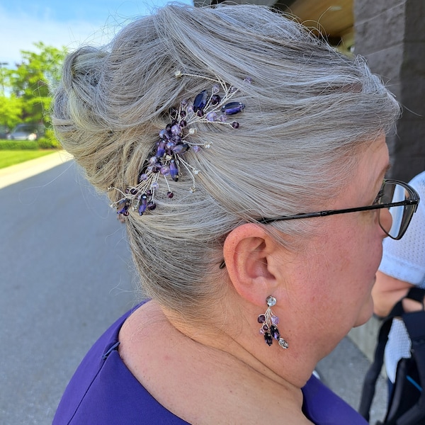 Dark Purple Hair Comb Purple Jewelry Set Amethyst Jewelry Set Purple ...