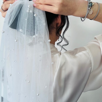 Wedding Pearl Veil,soft Bridal Tulle Veil With Comb,floor Length Veil ...