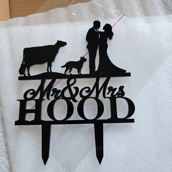Farmer Wedding Cake Topper, Wedding Couple With Cow, Ranch Wedding Cake ...