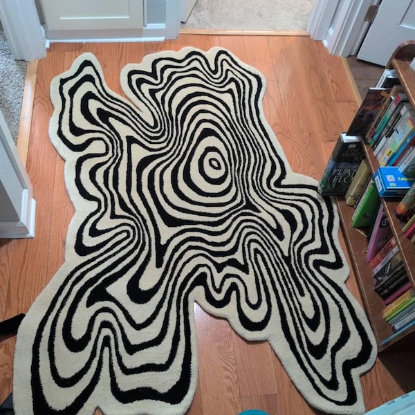 Irregular Shaped Throw Rug Illusion Pattern Hand-tufted 100% Pure Wool ...