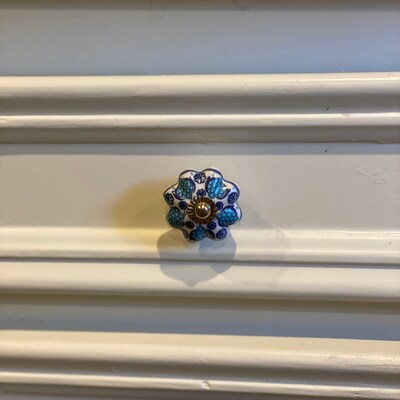 Blue and White Flat Ceramic Knobs Kitchen Cabinet Drawer Knobs - Etsy