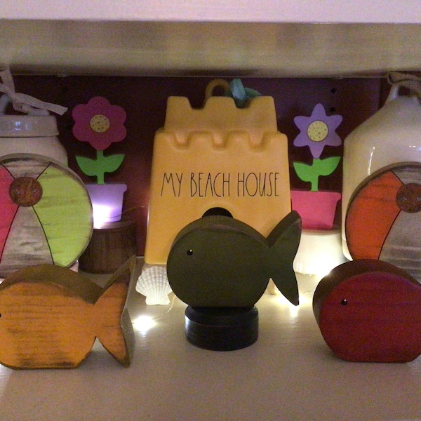 Restocked! Wooden Fish. Beach Decor. Summer Decor. Happy Wood Fish ...