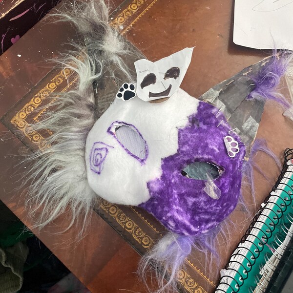 DIY Therian Cat Mask Kit Felted Plain White Blank Base Furry Fangs Eye ...