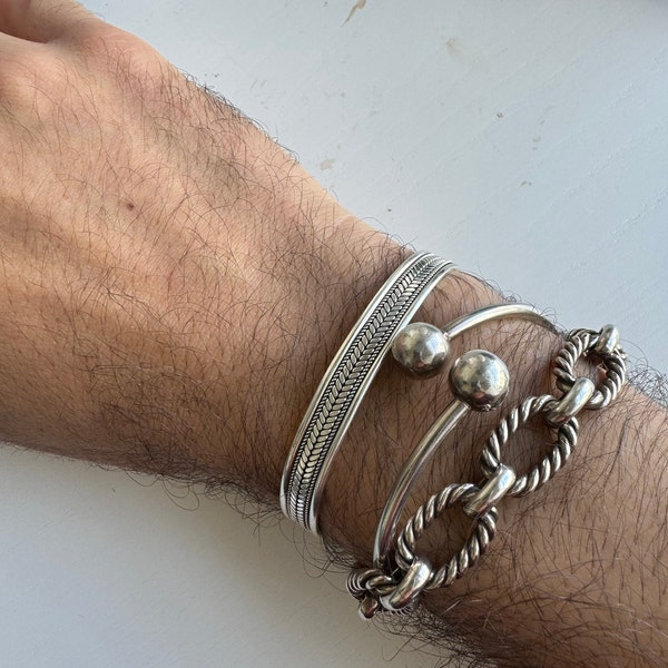 Handmade Men's Silver Bracelet, 925 Sterling Silver Adjustable Bracelet ...
