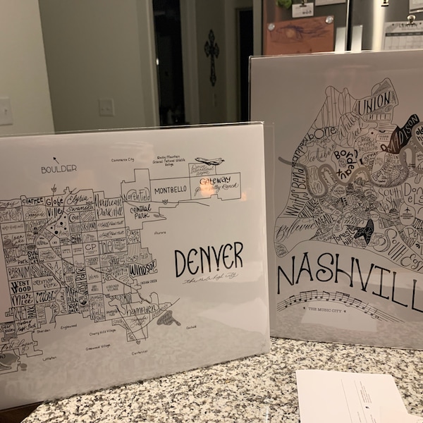 Denver, CO Neighborhood Map Print - Handlettered - Map of Denver ...