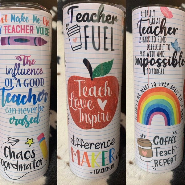 20 Oz Skinny Tumbler Rainbow Glitter Teacher Tumbler, Teach Love ...