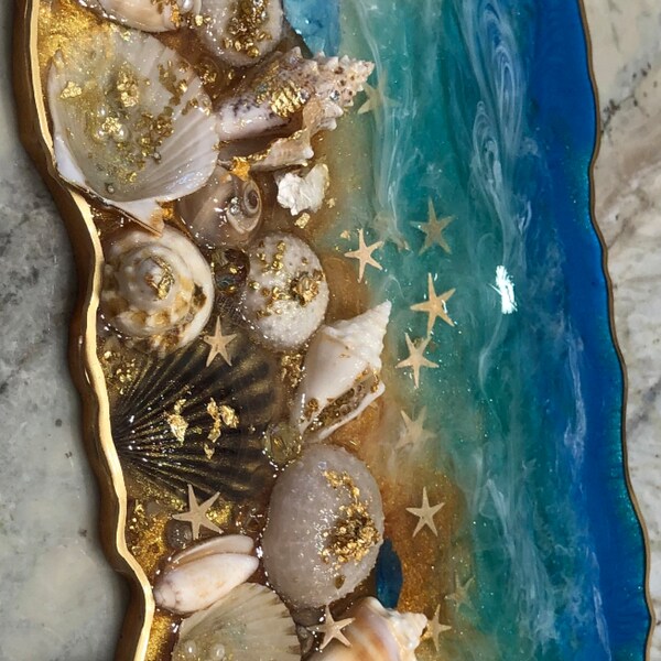 Resin Tray With Seashell Embelishments . - Etsy