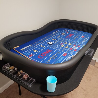 Gray Wood Craps Table With Blue Layout and Folding Legs made in the USA ...