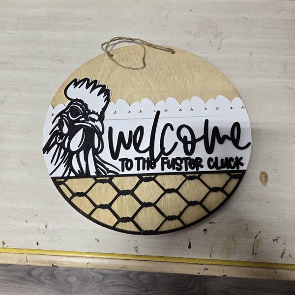 Welcome to the Fuster Cluck Door Hanger SVG, Rooster Laser Cut File ...