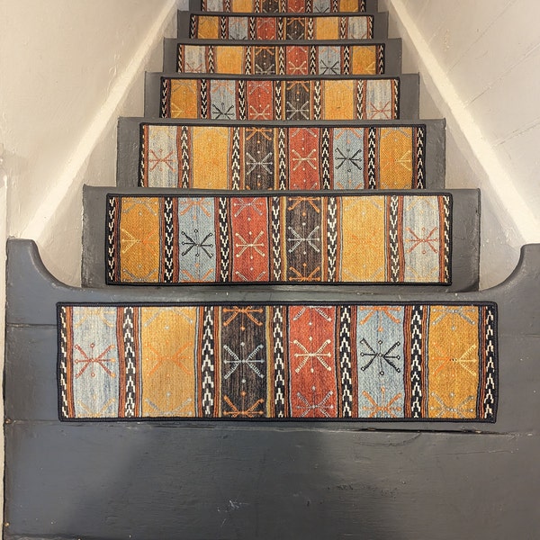 Floral Stair Treads Carpet, White Flower Stair Runner Rug, Non-slip ...