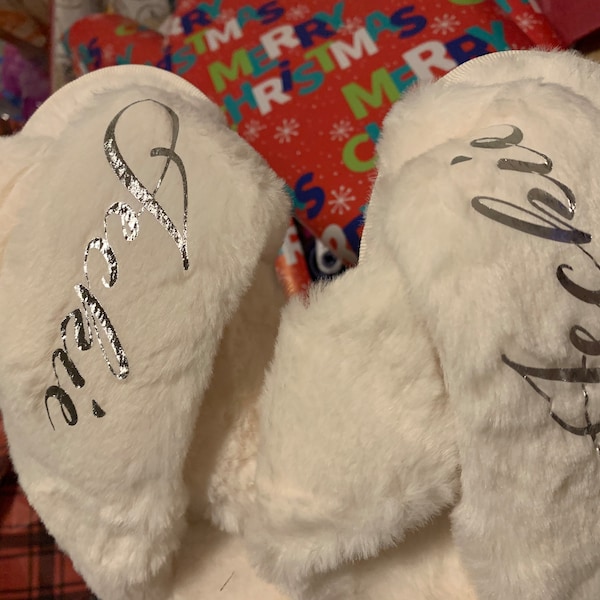 Custom Slippers, Bridesmaid Gifts, Fluffy Slippers, Bachelorette Fluffy ...