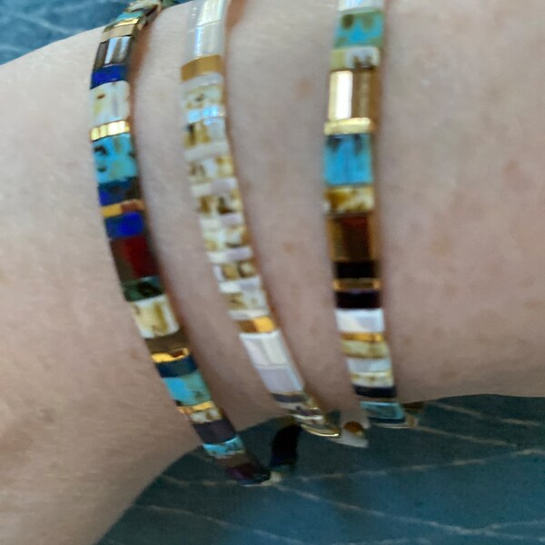 Addy Tila Stack Bracelets BOHO Glass Tile Stretchy Bracelet Trendy ...