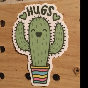 Cactus Sticker, Hugs Sticker, Cute Folder Sticker, Vinyl Sticker, Cute ...