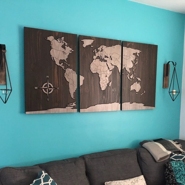 World Map, World Map Art, Wood Wall Art, Map of World, World Map With ...