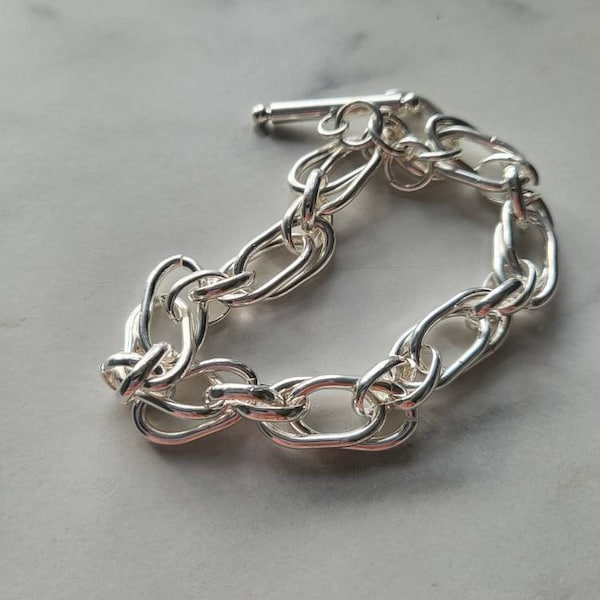 Large Chain Bracelet 925 Sterling Silver Plated by Lovely Heart - Etsy