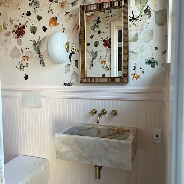 Veincut Travertine Rectangular Sink - Hidden Drain - 100% Natural Stone ...