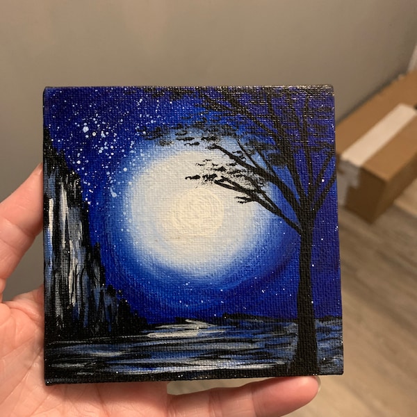 Mini Canvas Painting, Gift Aesthetic Sunset Small Canvas Orginal Art ...