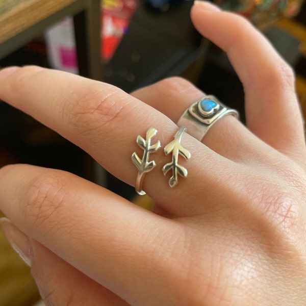 Sterling Silver Leaf Branch Ring, Gold Leaf Ring, Rose Leaf Ring ...