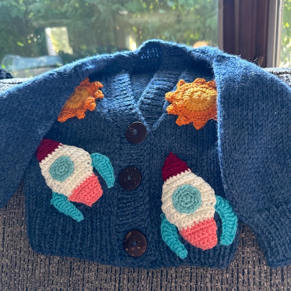 Knitted Space Themed Crop Cardigan, Knit Baby Cardigan, Sun Cardigan ...