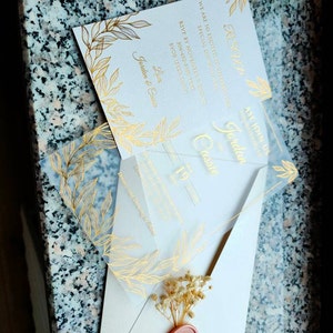 Luxurius Acrylic Gold Foiled Wedding Invitation With Wax Seal and Dried ...