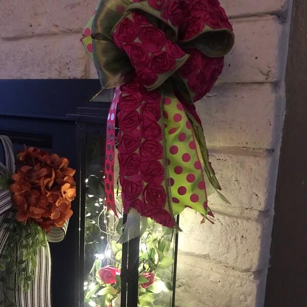 3 Flamingo Bows, Blue, Green, Cream, Lantern Swag Topper Bow, Add to ...