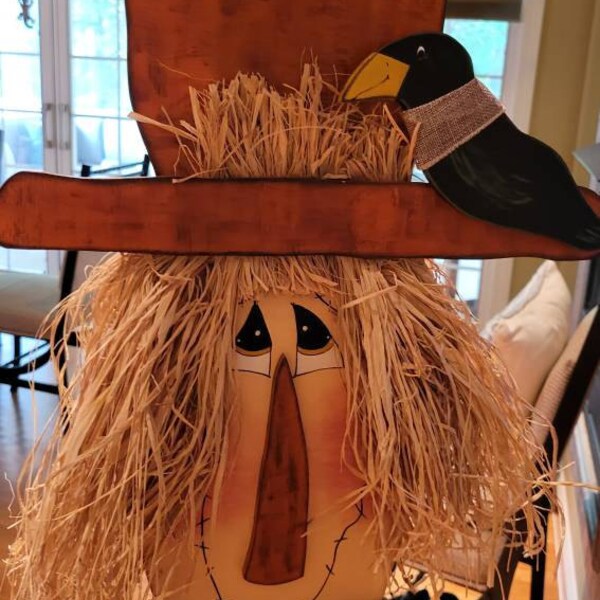 Oversized Silas Scarecrow W/ Black Crow Fall Oversized Wooden Wall ...