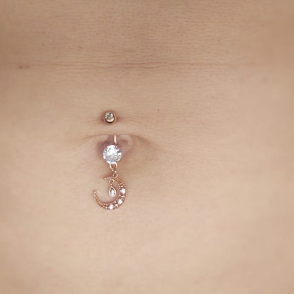 Golden Dangly 4 Cz's Long Belly Ring..14g..10mmb06g) - Etsy