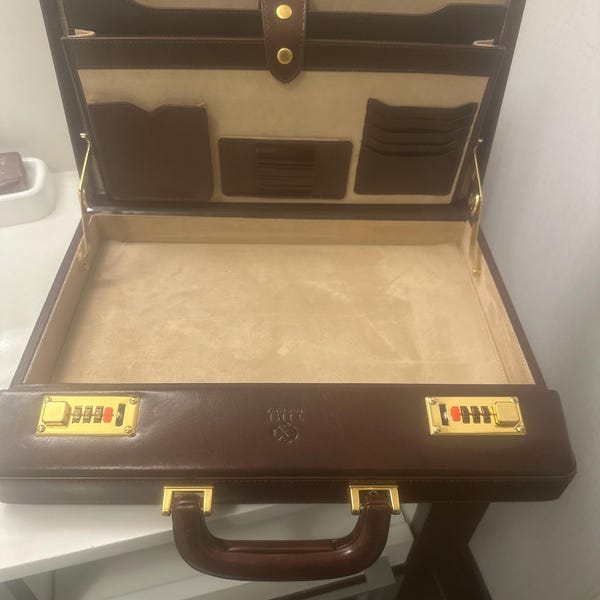 Brown Leather Attache Case, Hard-sided Briefcase, Code Lock Briefcase ...