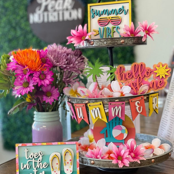 Summer Tiered Tray Set | Summer Vibes Tray Decor | Set of 6 | DIY ...