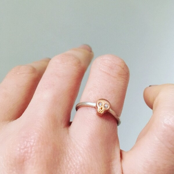 Baby Skull Ring in 14K Gold and Silver With Diamonds - Etsy