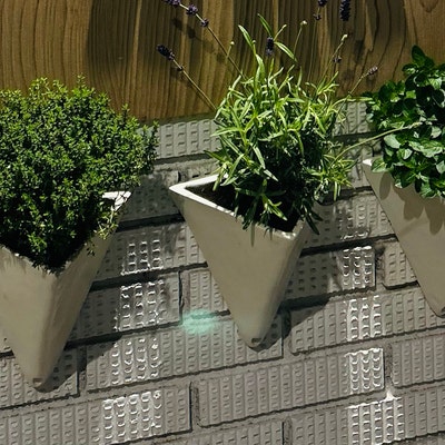Outdoor Hanging Planter Pots Triangular Pyramid Shape Natural Cement ...