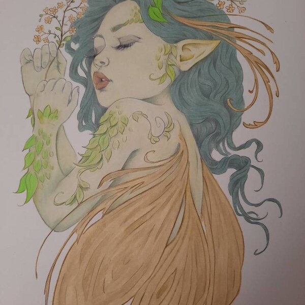 Faye Coloring Page Grayscale Illustration Female Fairy Elf Girl Fae ...