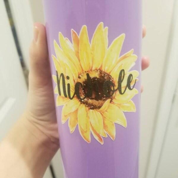 Sunflower Monogram Sticker | Vinyl Name Decal | Watercolor Floral Name ...