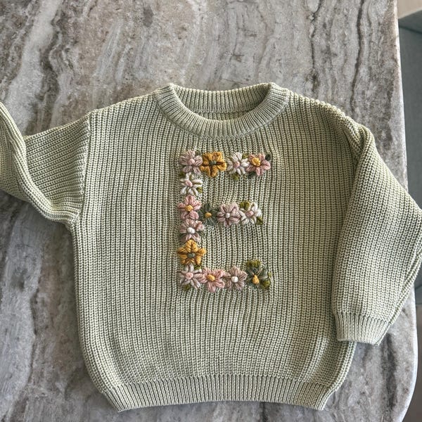 DIY Hand Embroidered Floral Initial Sweater Kit, Baby Sweater DIY Craft ...