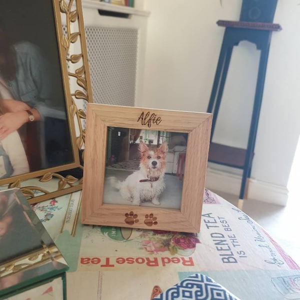 Personalised Paw Print Square Oak Photo Frame, Pet Memorial, Dog or Cat ...
