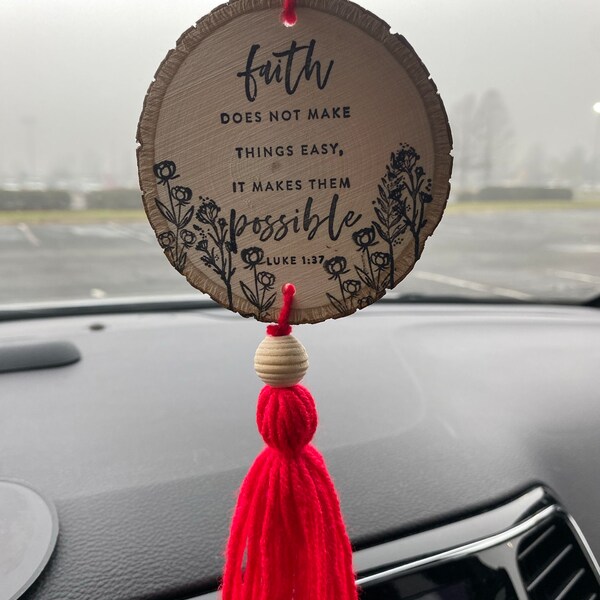 Faith Christian Car Charm: Wood Slice Bible Verse Decor - Etsy