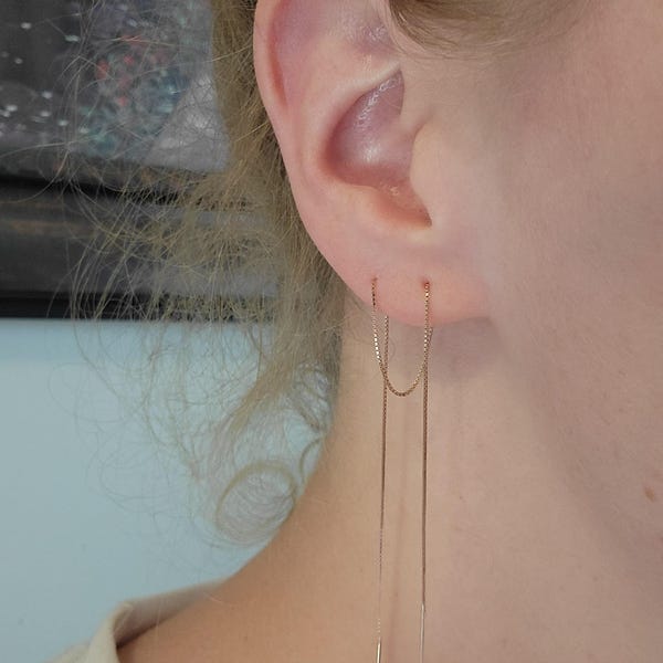 925 Sterling Silver Flowers Threader Earrings, Dangle Earrings, Chain ...