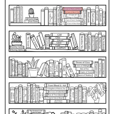 Romantasy Bookshelf Coloring Sheet PORTRAIT Romance Fantasy Fantasy ...