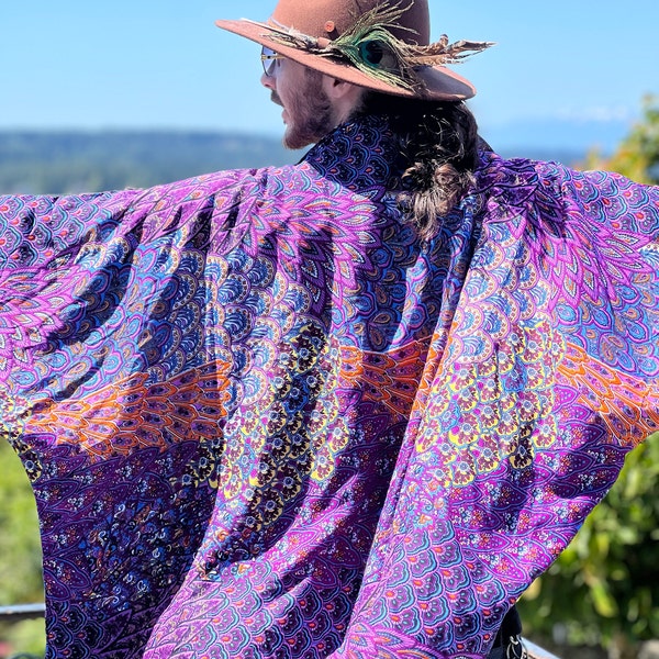 Peacock Boho Kimono Cardigan Hippie Oversize Gypsy Bohemian Tribal ...