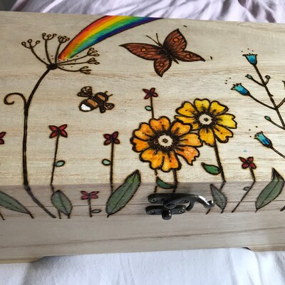 Personalised Wooden Wildflower Jewellery Box With Removable Tray, Large ...
