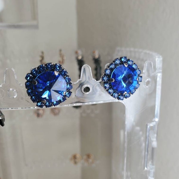 Blue Stud Earrings, Sapphire Stud Earrings, Blue Crystal Earrings, Blue ...