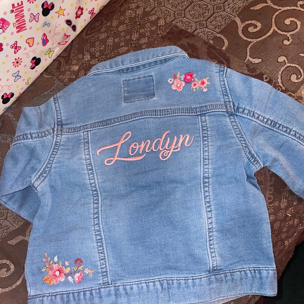 Personalized Name Girls Denim Jacket - Custom Floral Embroidered Denim ...