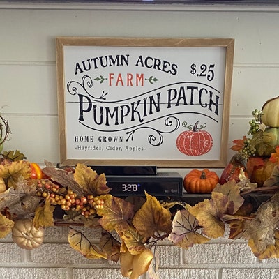 Autumn Acres Pumpkin Patch Farmhouse Pumpkin Sign for Fall Halloween ...