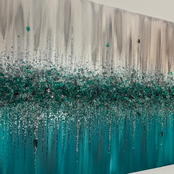 Glitter Glass Painting, Glitter Painting, Glitter Wall Art, Teal and ...