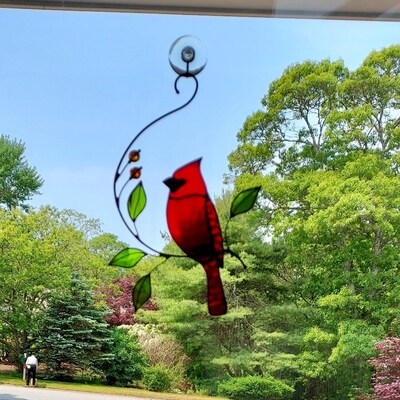 Cardinal Stained Glass Window Hangings Gift for Mom Custom Stained ...
