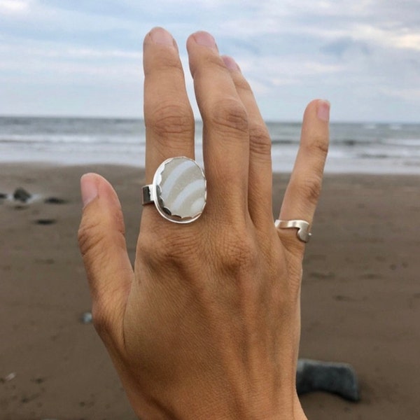 Men's Wave Ring, Wave Wedding Band in 10kt White Gold Wave Ring ...