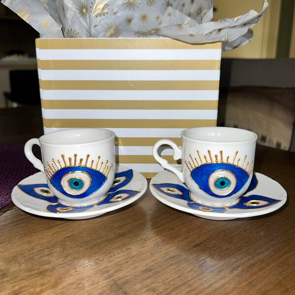 Evil Eye Design Mug/ Hand Painted Evil Eye Mugs/ Nazar Eye Protection ...
