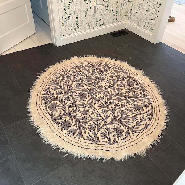 Authentic Kashmiri Namda Rug – Wool Felt Carpet, Hand-stitched Art ...