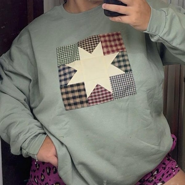 Quilt Block Sweatshirt- Handmade 9-patch Star Block- Plaid Fabrics - Etsy