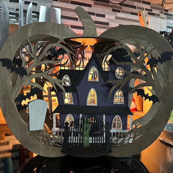 Halloween Laser Cut Files Haunted House Mansion 3D Pumpkin Glowforge ...